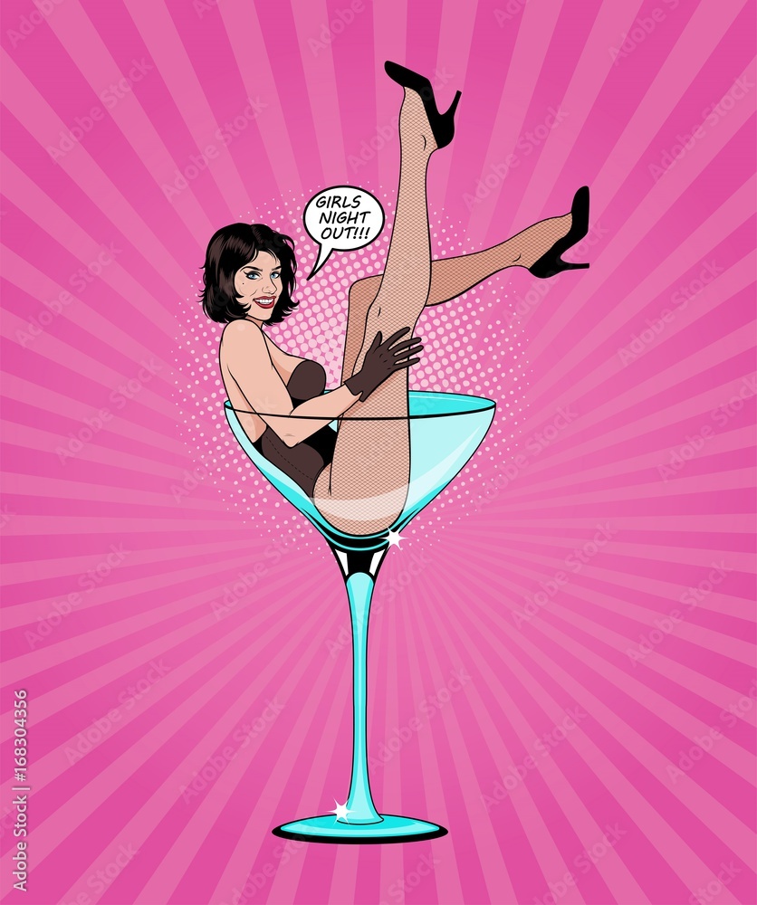 Pin Up Girl In Martini Glass Vector De Stock Adobe Stock