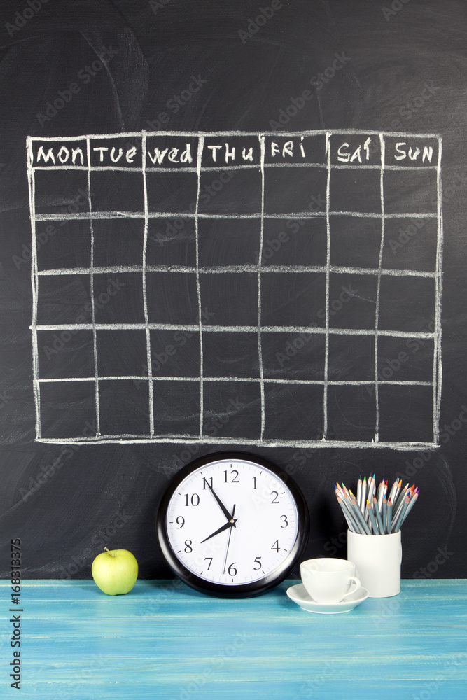 Grid timetable schedule on black chalkboard background. Stock Photo ...