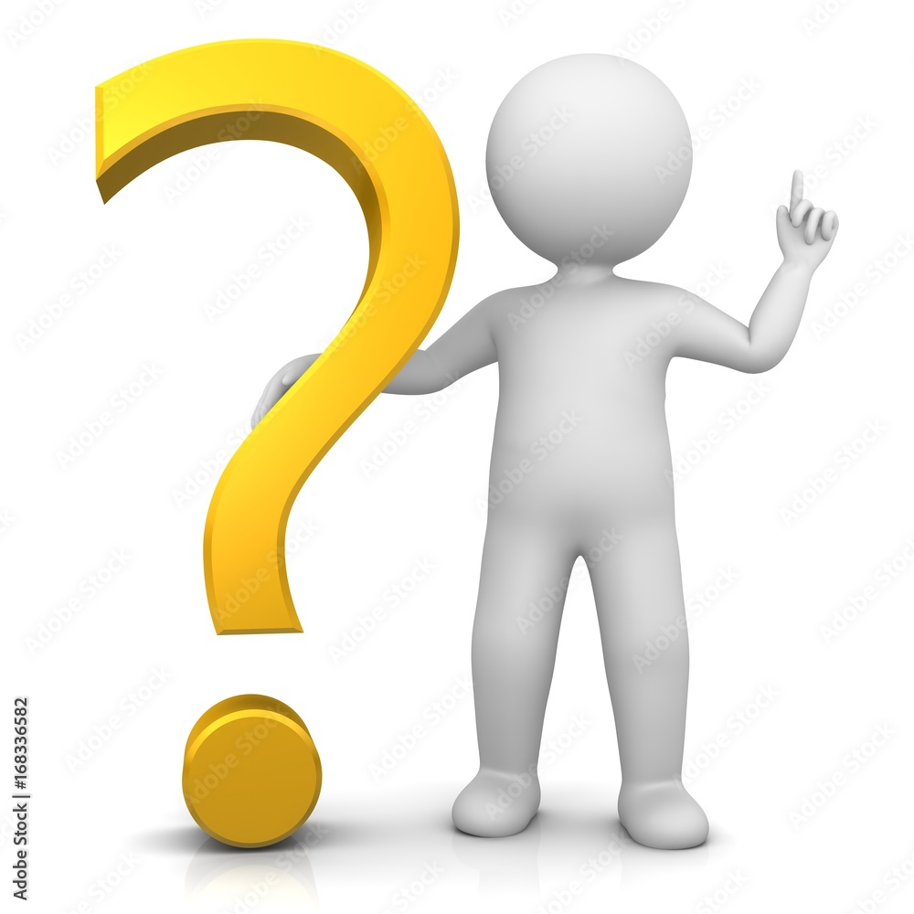 question mark interrogation point 3d yellow gold stick man pointing up ...