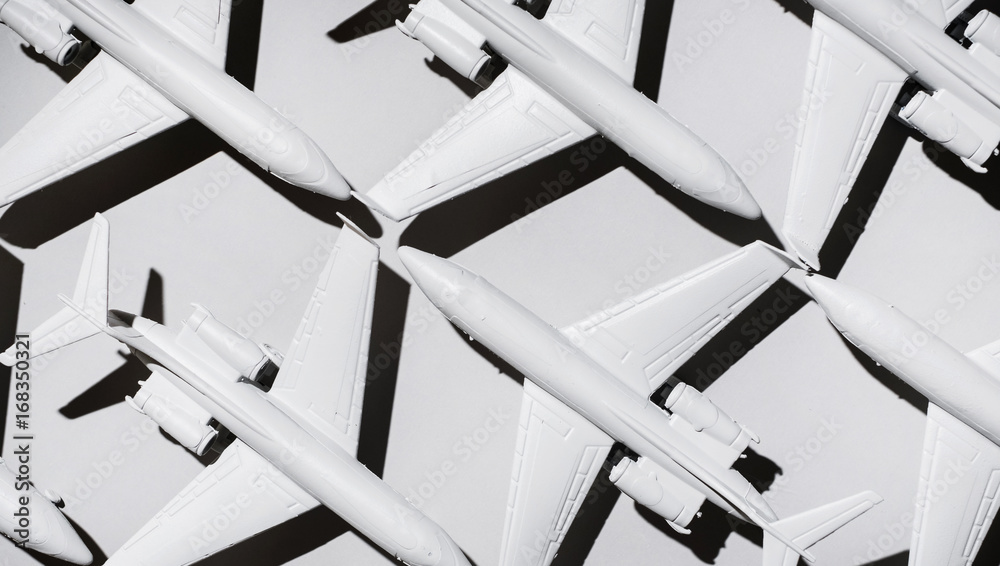 White airplane/jet formation on white background/miniature Stock Photo ...