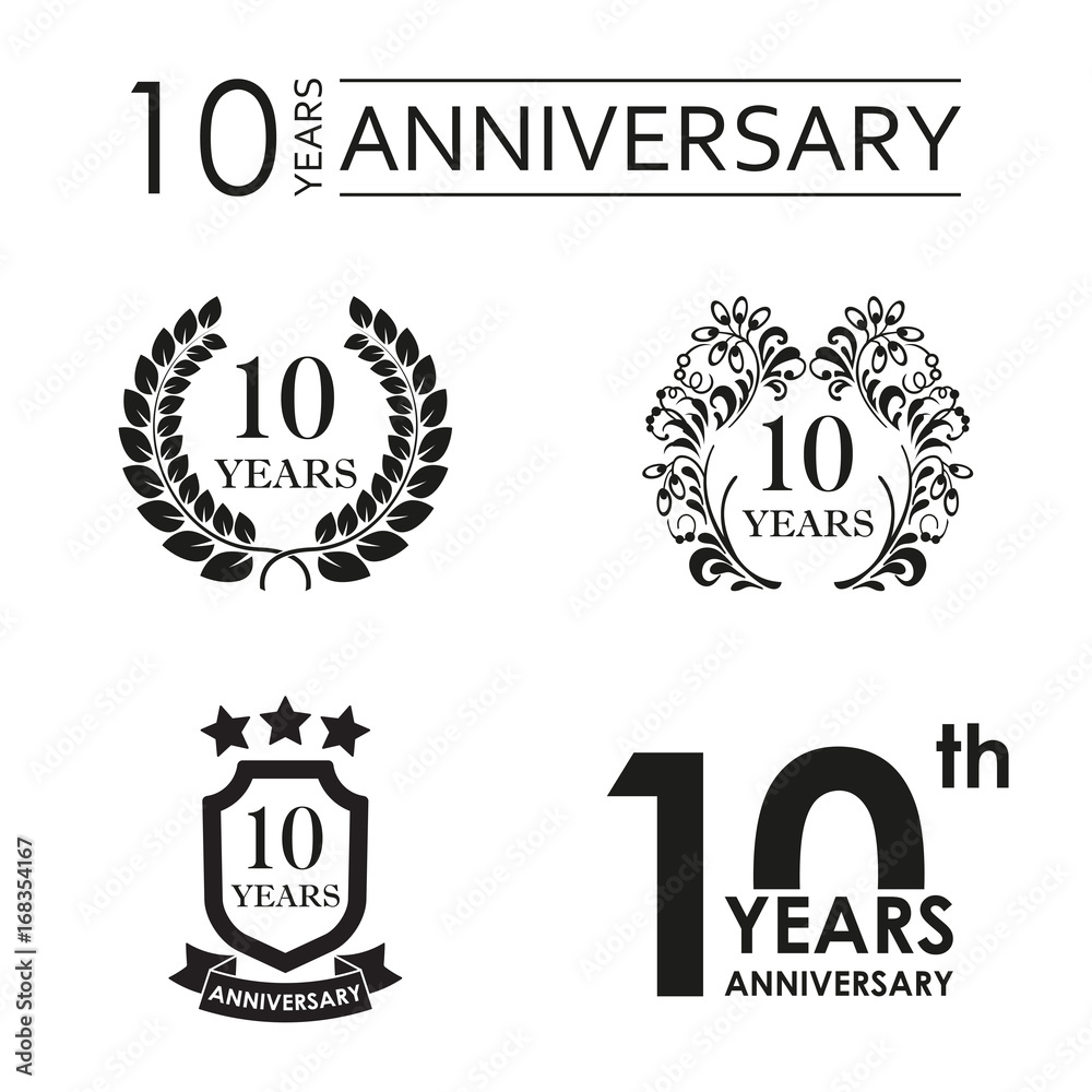 10 years anniversary set. Anniversary icon emblem or label collection ...