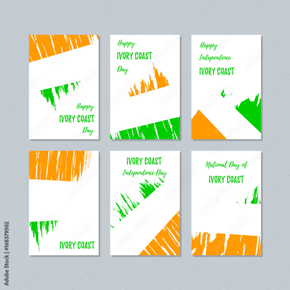 Ivory Coast Patriotic Cards for National Day. Expressive Brush Stroke ...