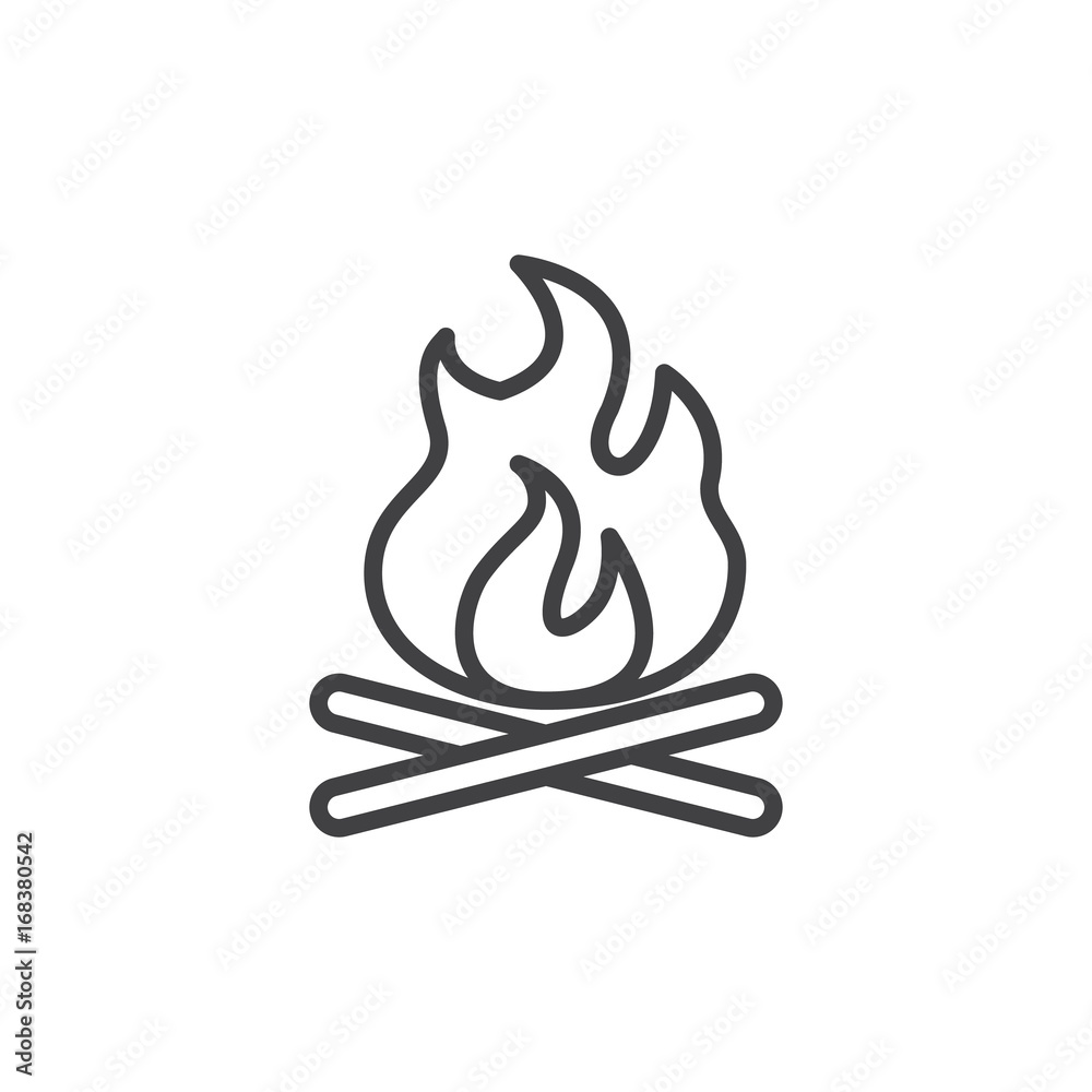 Bonfire line icon, outline vector sign, linear style pictogram isolated ...