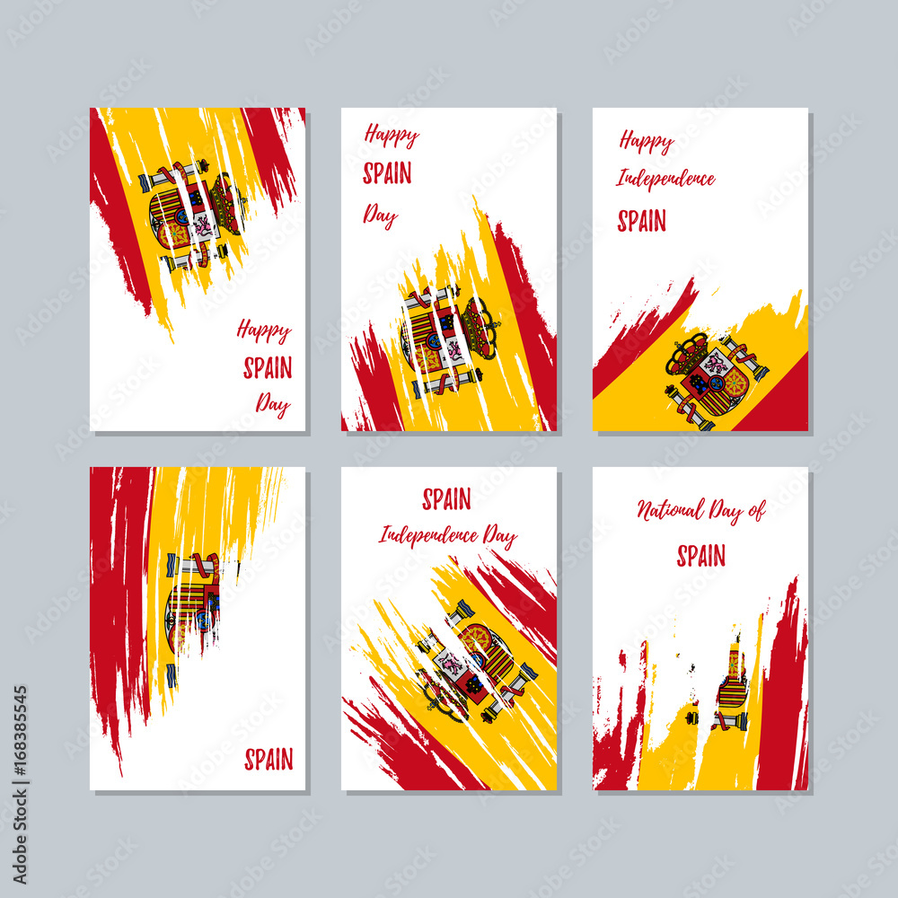 Spain Patriotic Cards for National Day. Expressive Brush Stroke in ...