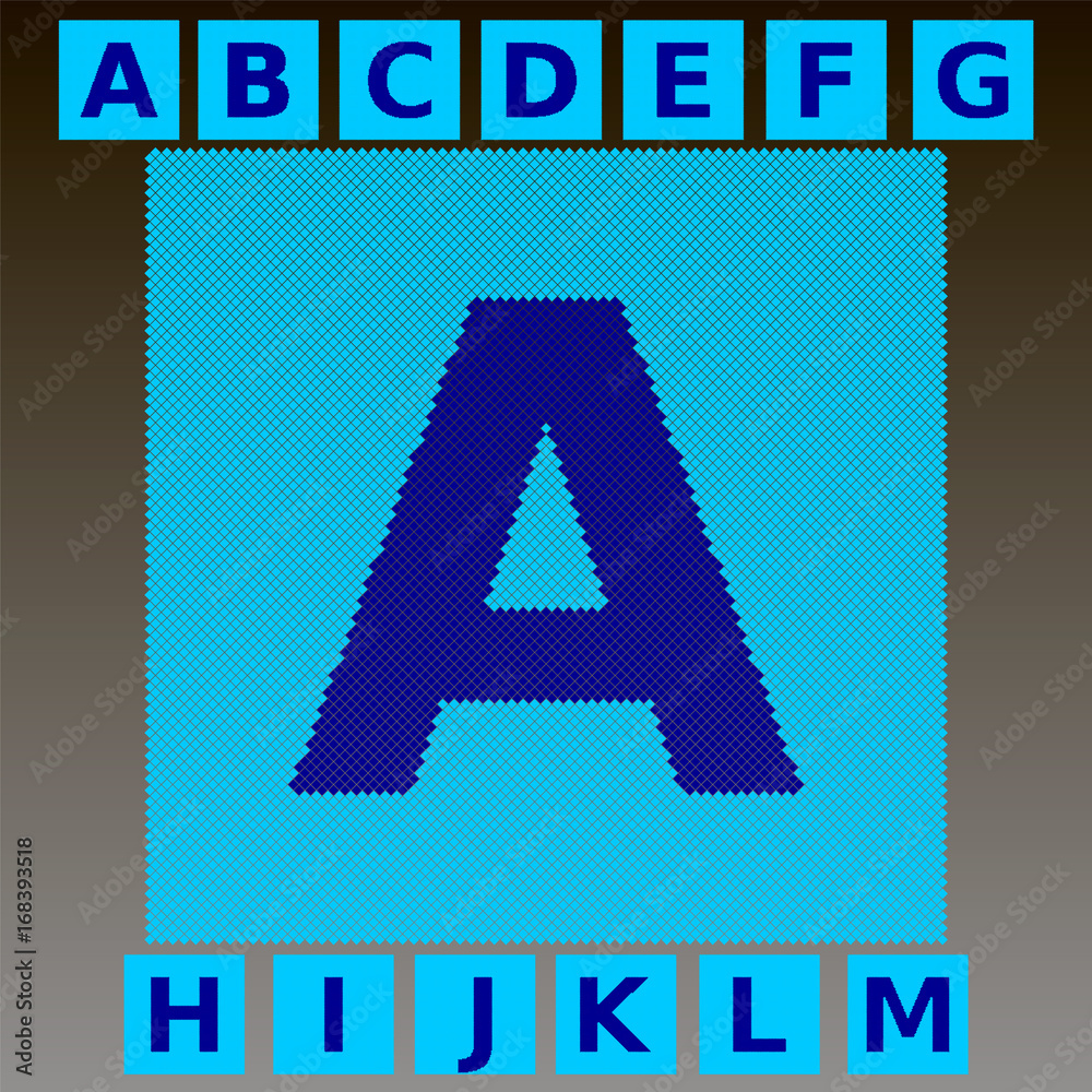 Mosaic blue letters in a cyan mosaic square. Full English alphabet. You ...