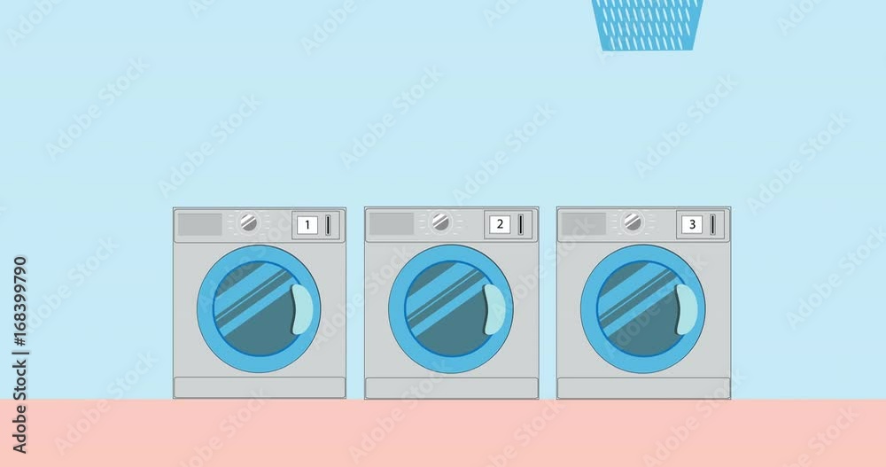 Line of industrial laundry machines in Flat style rows of washing ...