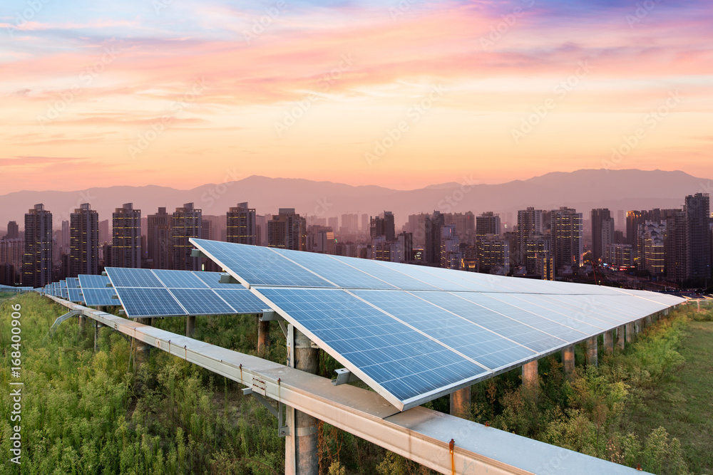 solar panels with the sunny sky. Blue solar panels. background of ...