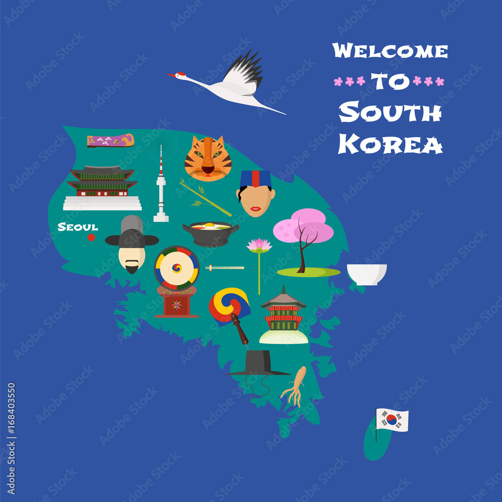 Map of South Korea vector illustration, design element Stock Vector ...