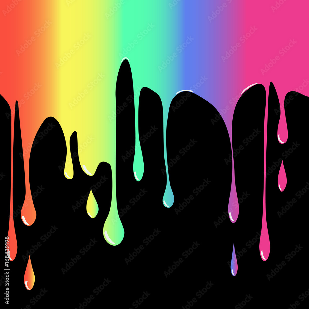 Rainbow color paint dripping and leaking on black background Stock ...