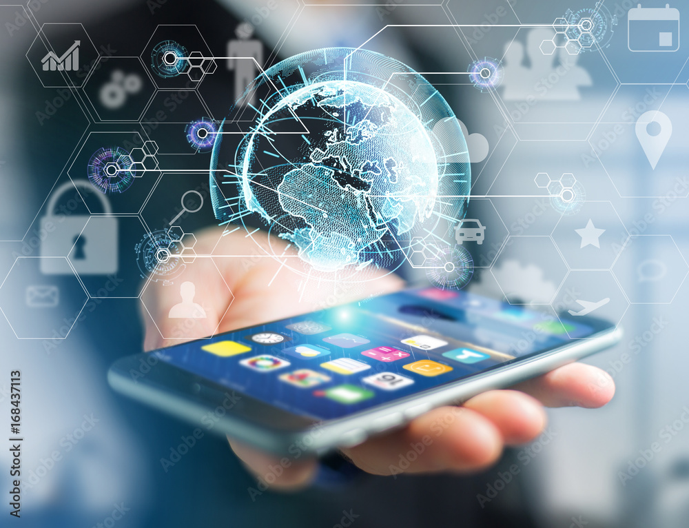 International business network connection displayed on a futuristic ...