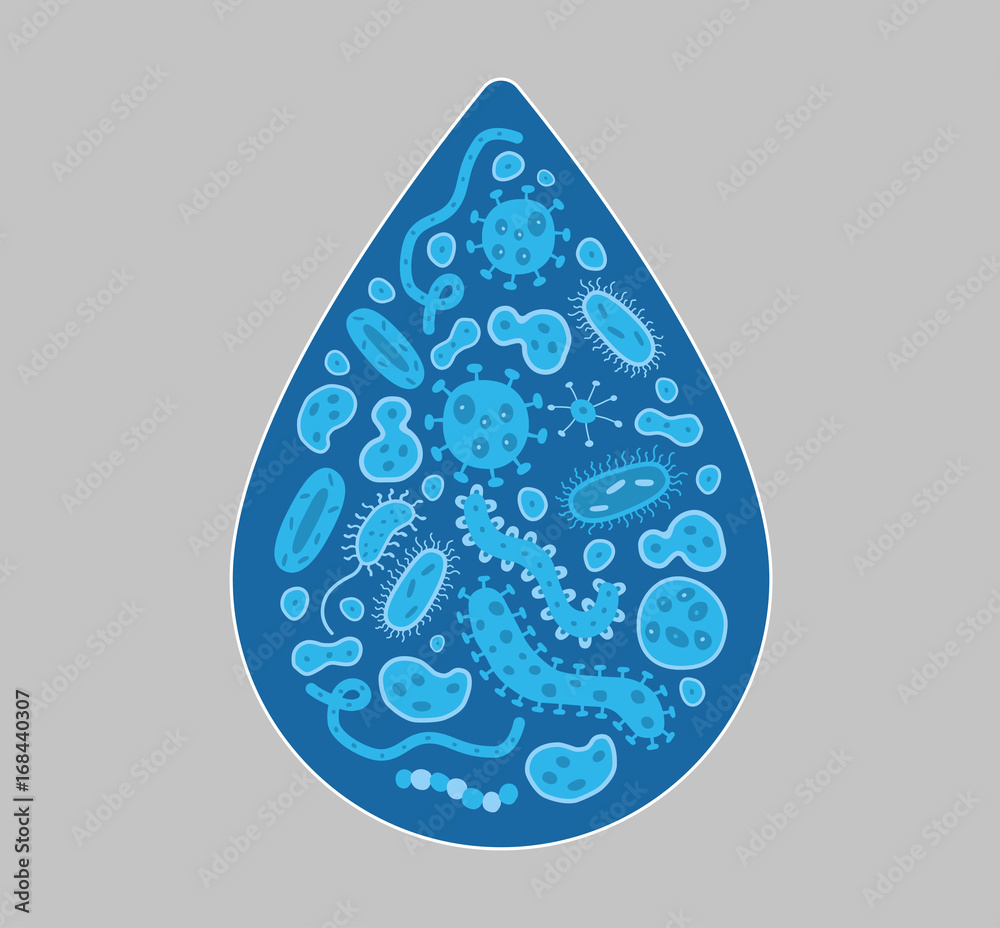 Germs in a drop of dirty water - vector illustration Stock Vector ...
