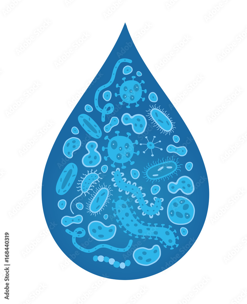 Germs in a drop of dirty water - vector illustration Stock Vector ...