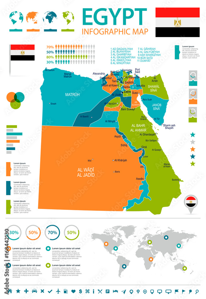 Egypt - infographic map and flag - illustration Stock Vector | Adobe Stock