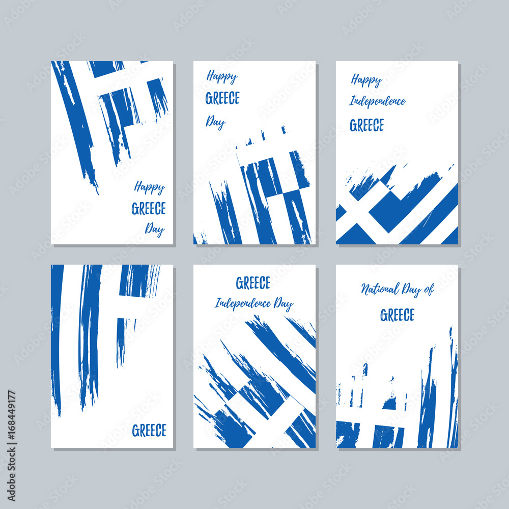 Greece Patriotic Cards for National Day. Expressive Brush Stroke in ...