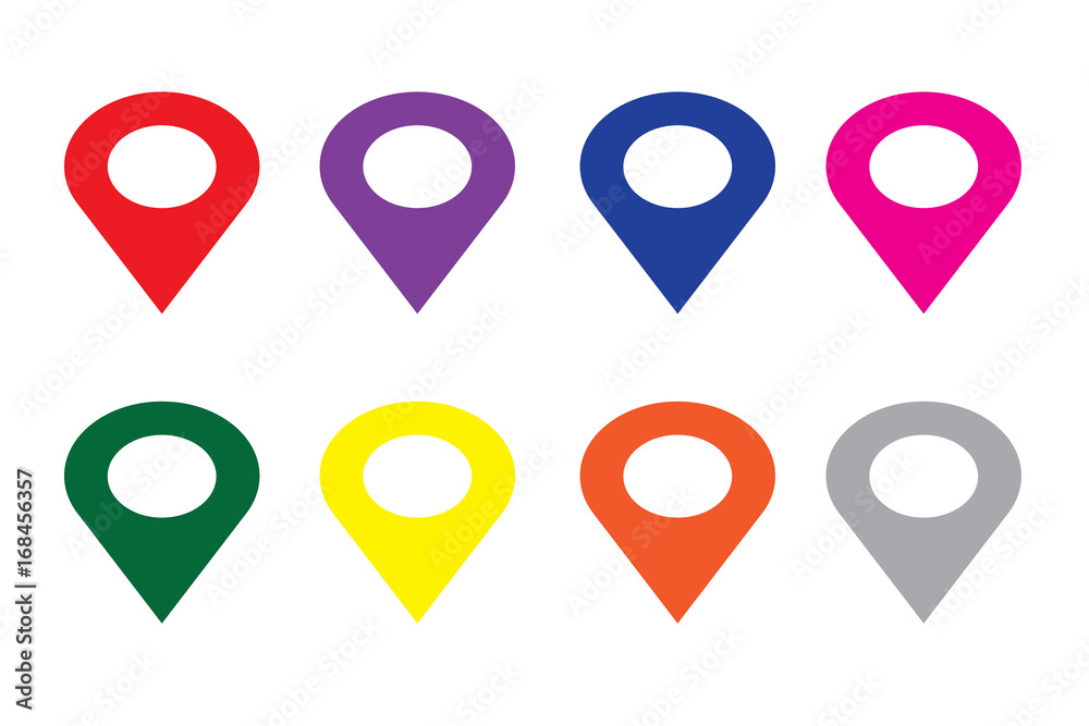 Location red yellow blue green gray pink orange purple icon vector. Pin ...