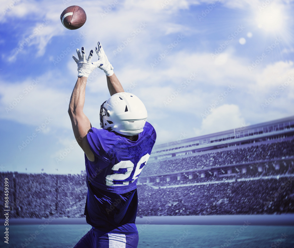 American Football Player Catching a touchdown Pass in a large outdoor ...