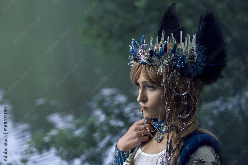 Valkyrie warrioress in magpie costume. Styling for the Scandinavian ...