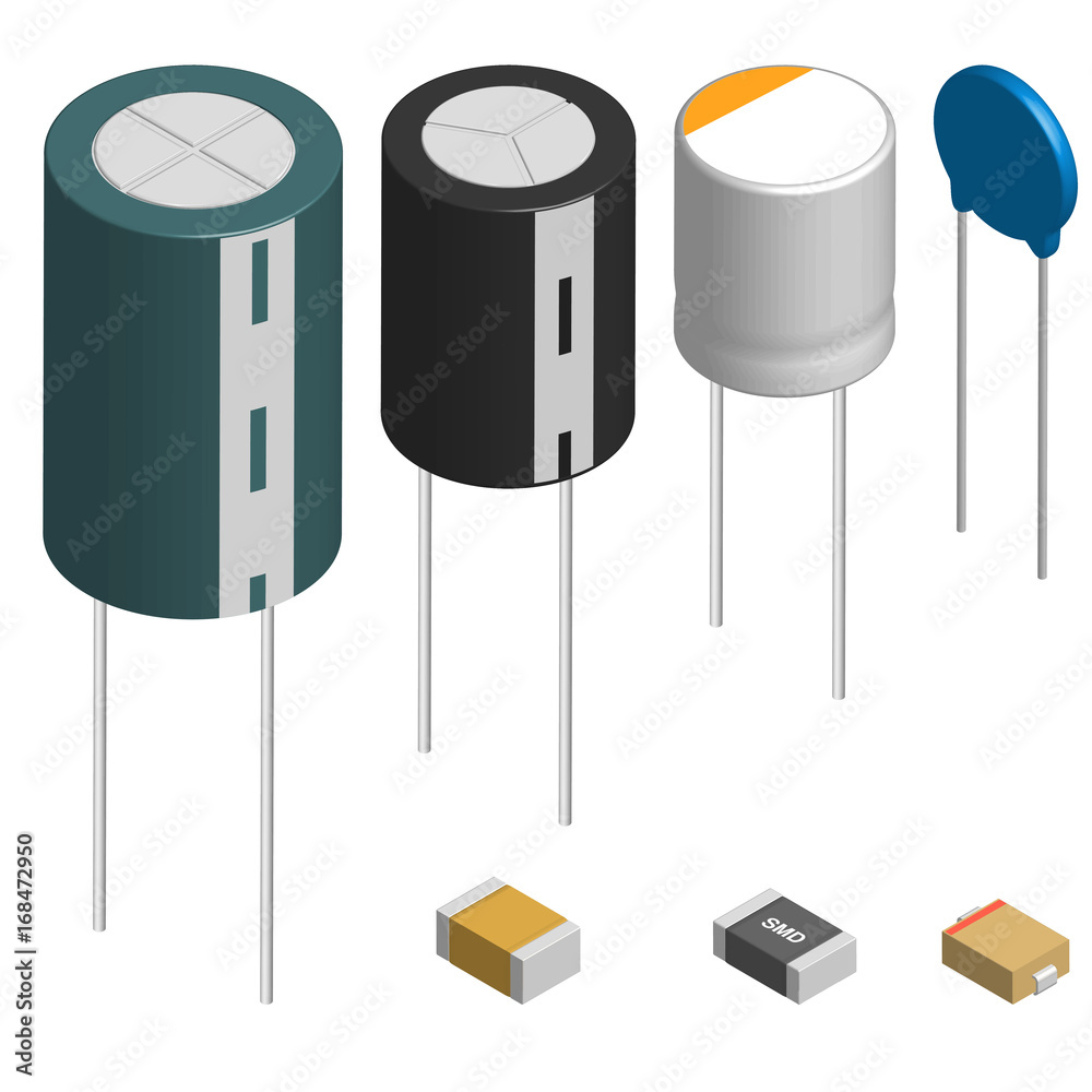 Set of different capacitors in 3D, vector illustration. Stock Vector ...