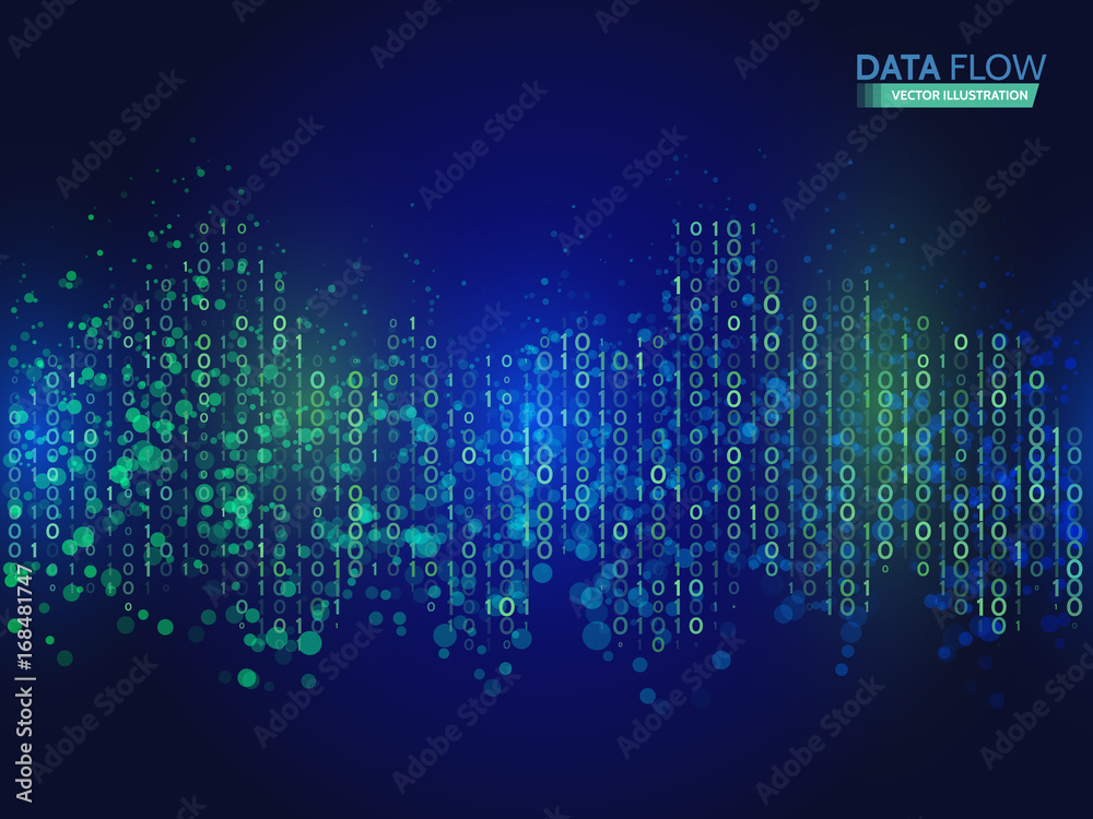 Abstract Data Flow Background With Binary Code Dynamic Waves Technology Concept Vector