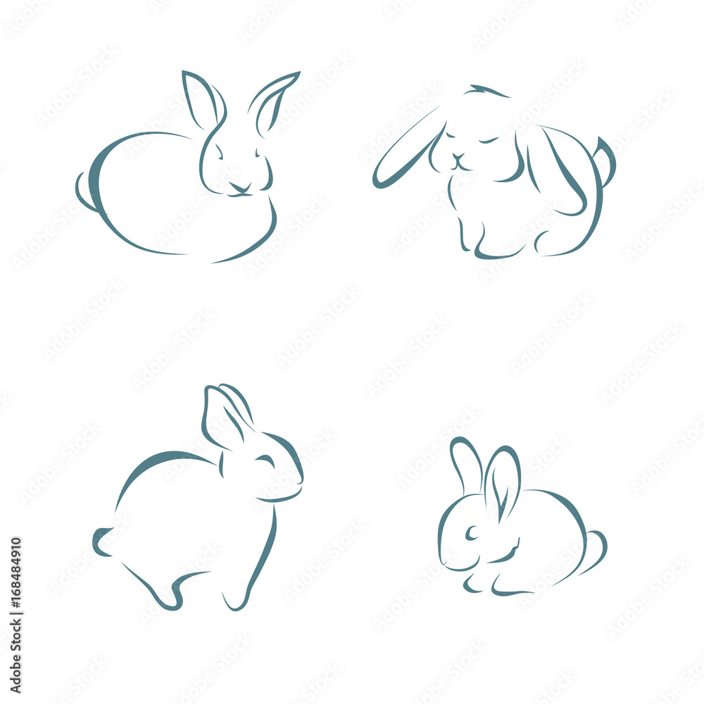 Image of rabbits on white background, outline, sketch, vector ...