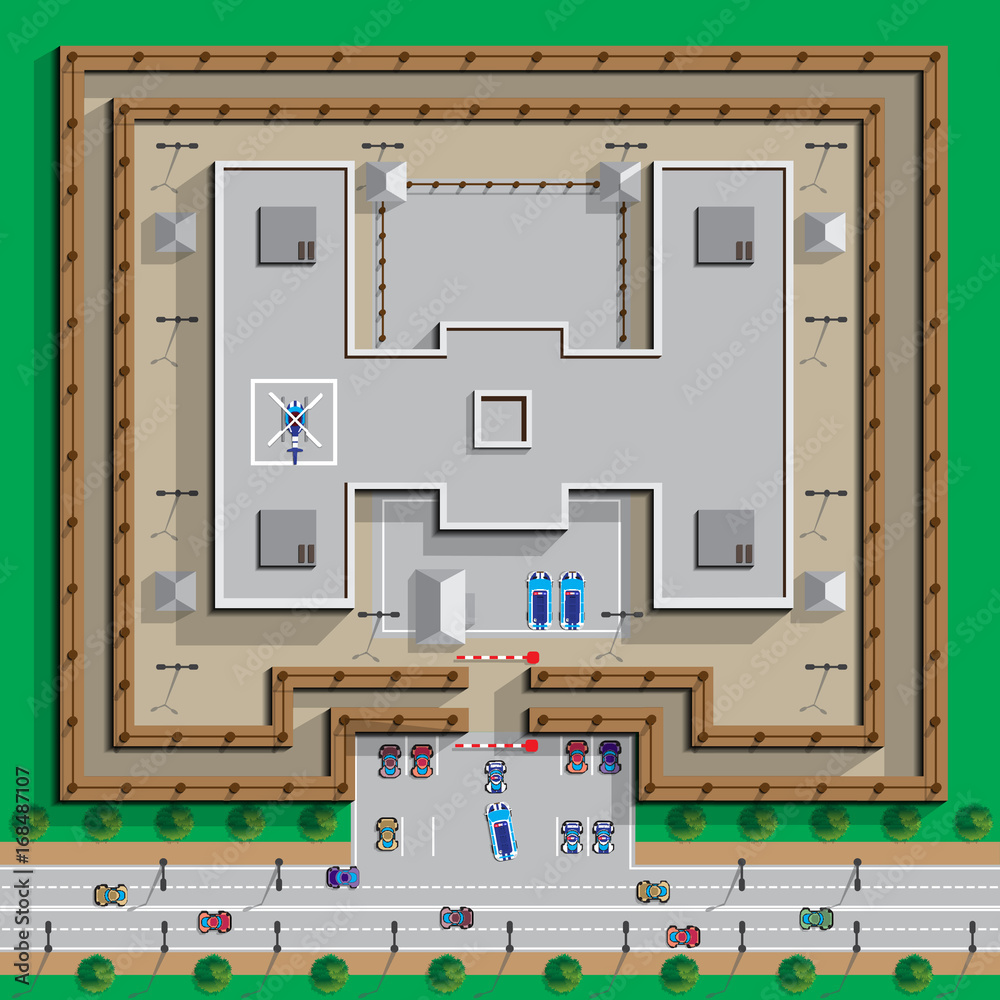 Prison Jail Penitentiary Building. View from above. Vector illustration ...