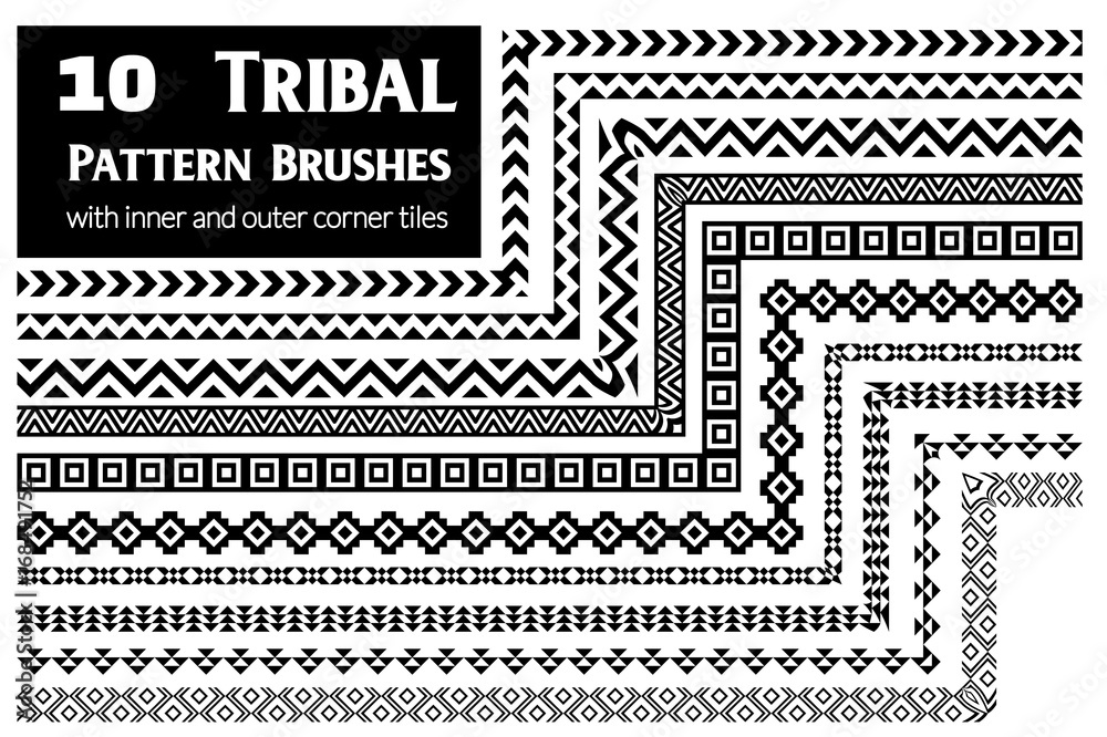 Ethnic vector pattern brushes with inner and outer corner tiles ...