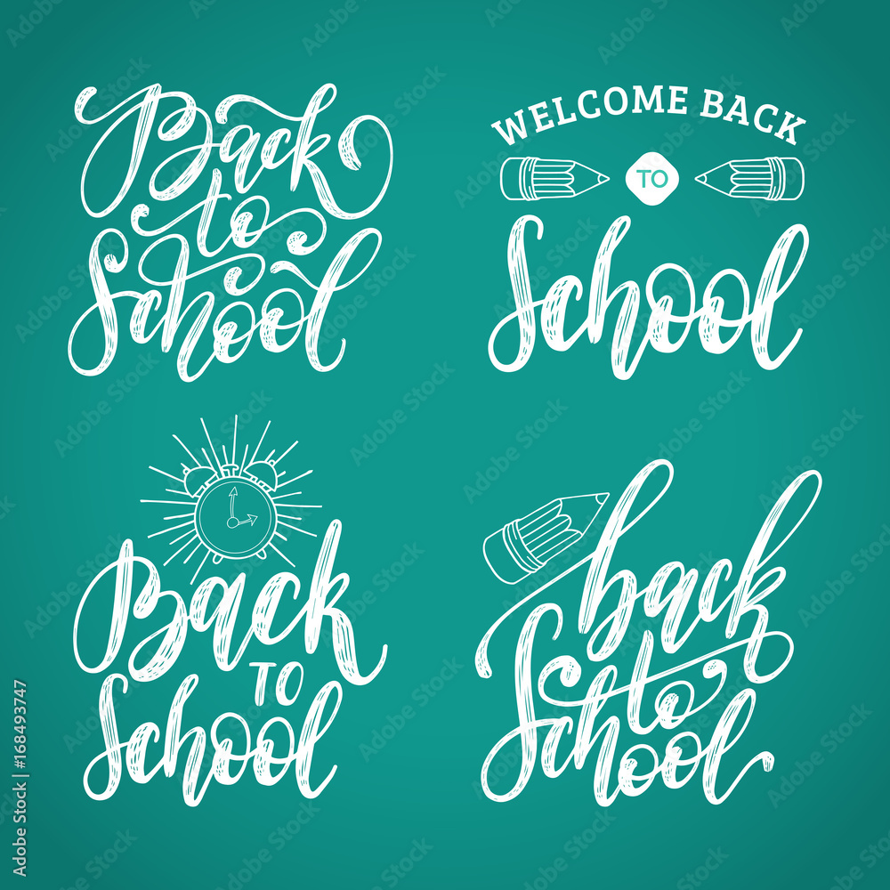 Back To School hand lettering prints set. Vector calligraphic ...