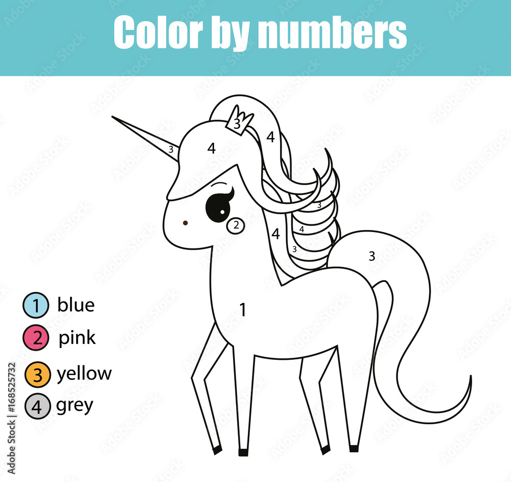 Coloring page with unicorn character. Color by numbers educational ...