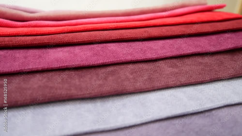 Fabric Samples Of Different Colors In Move Are Spinning And Rotation ...