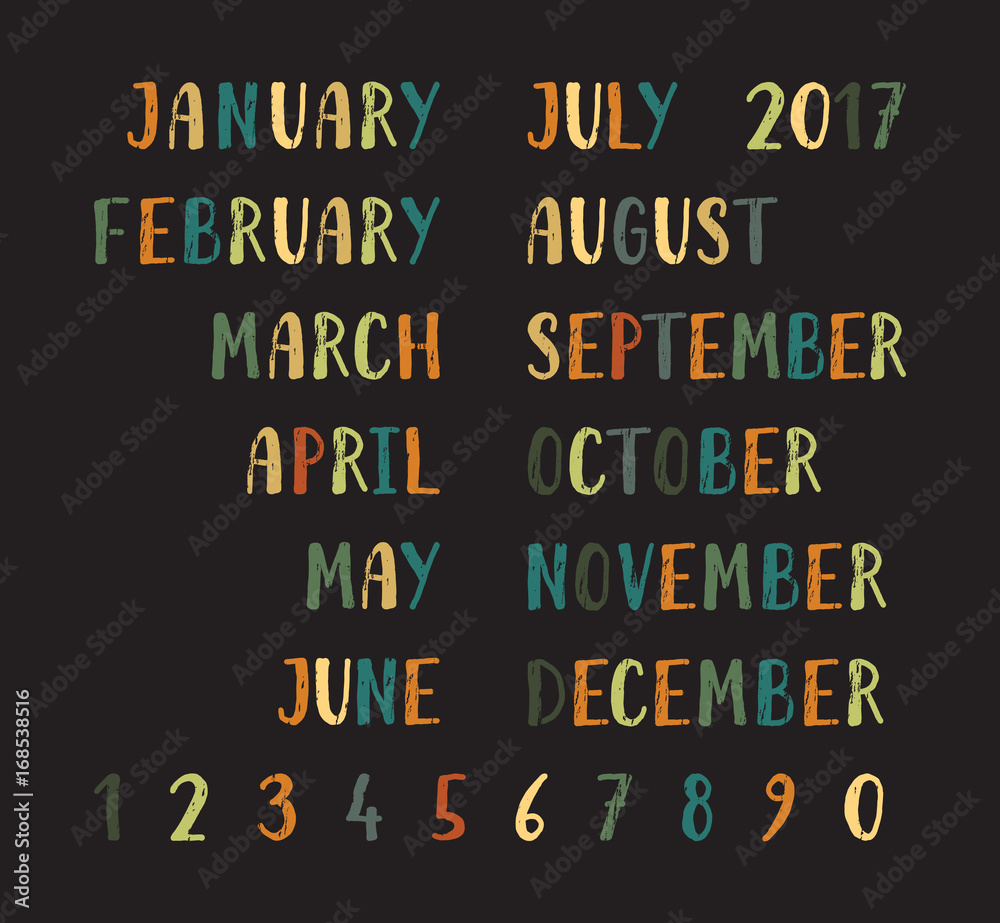 Month names and numbers Stock Vector | Adobe Stock