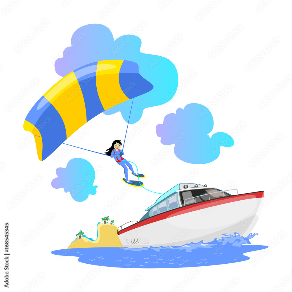 Parasailing water extreme sports backgrounds, isolated design elements ...