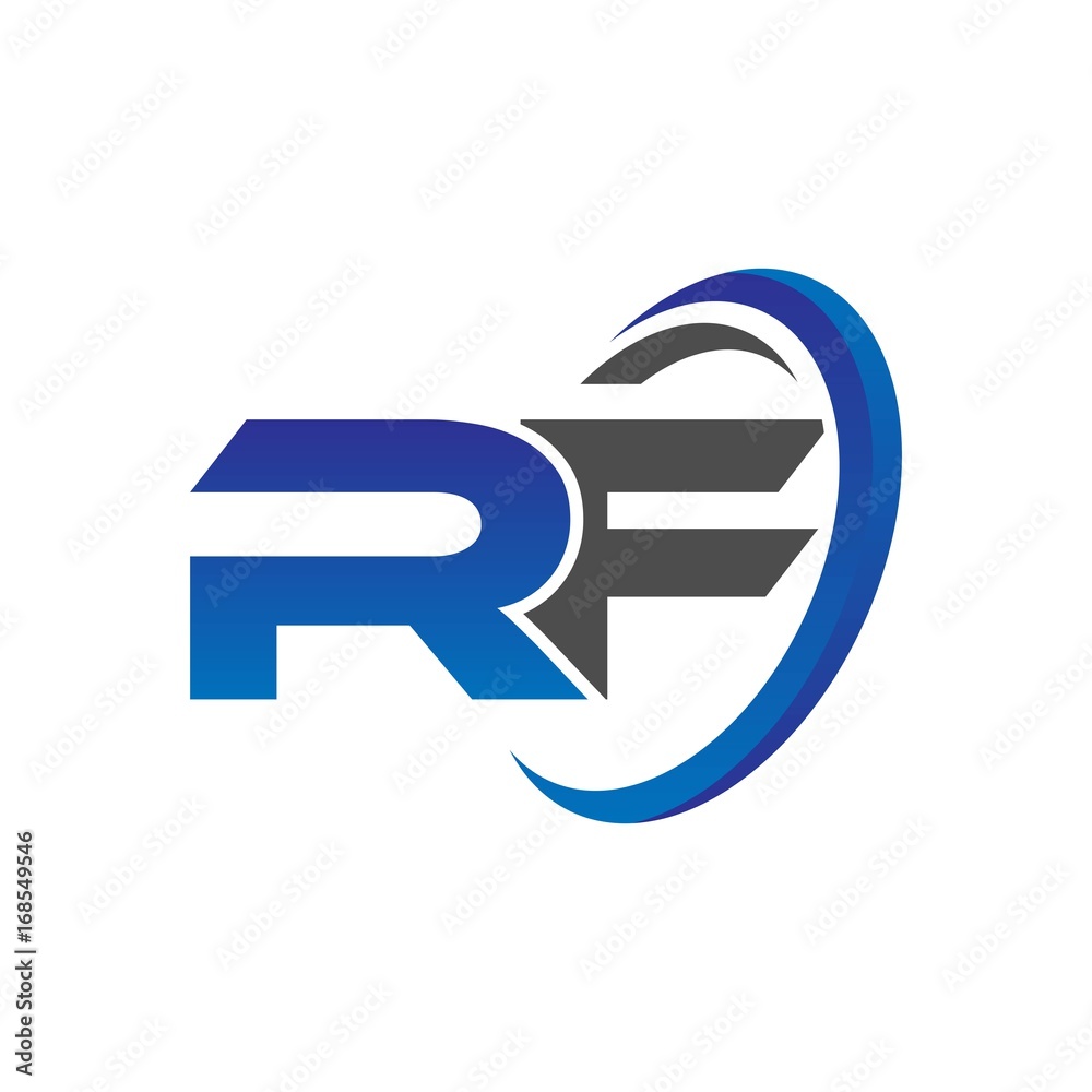 vector initial logo letters rf with circle swoosh blue gray Stock ...