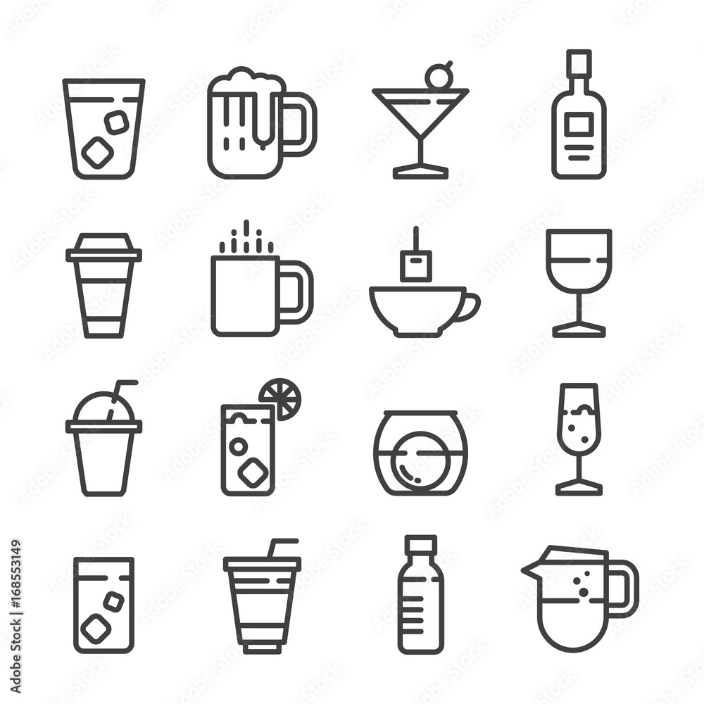 drink alcohol coffee softdrink juice line icon set vector Stock Vector ...