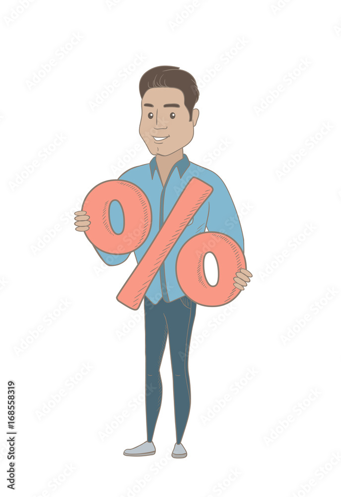 Hispanic businessman holding percent sign. Full length of young ...
