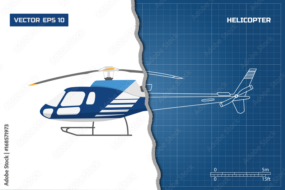 Engineering blueprint of helicopter. Helicopters view: top, side and ...