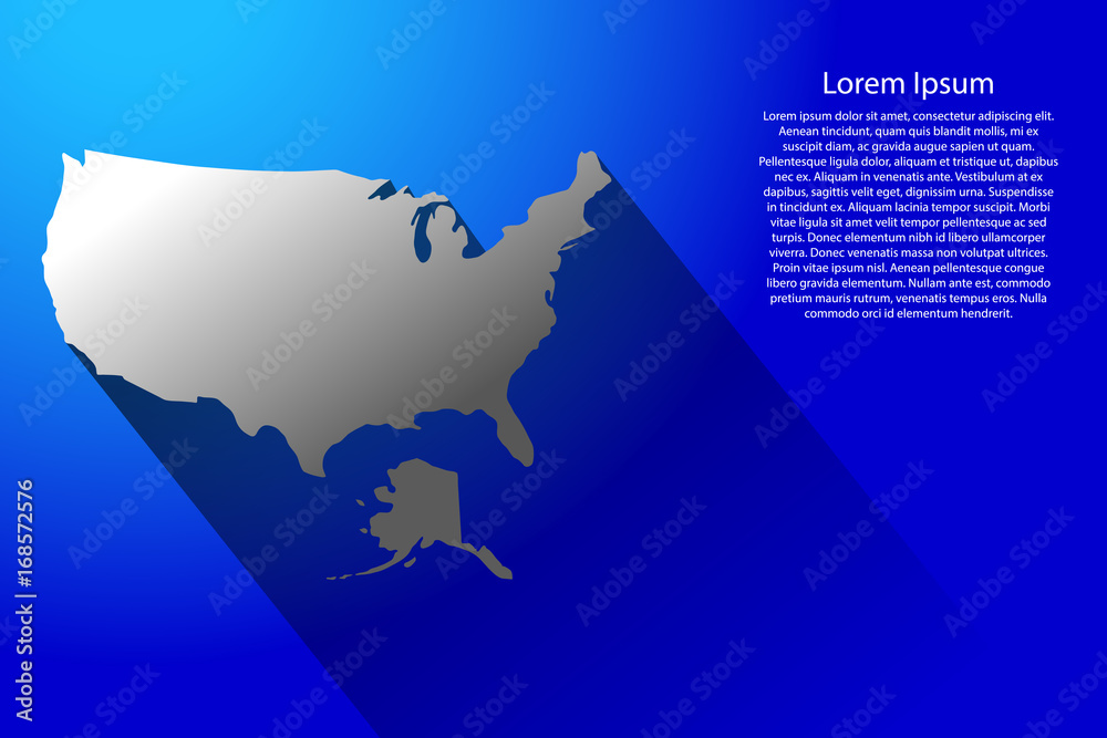 Abstract map of United States of America with long shadow on blue ...