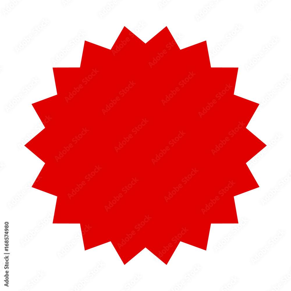 Red starburst, burst, badge, seal or label flat vector icon for apps ...