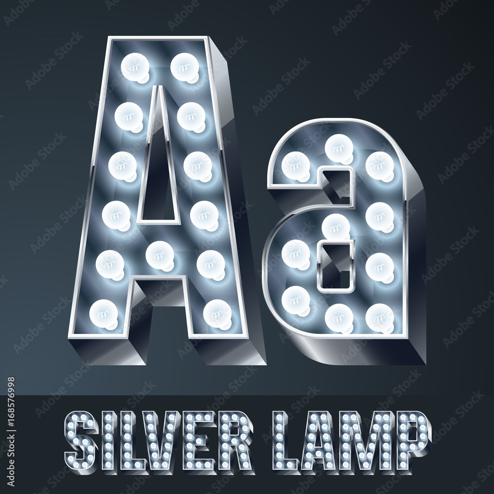 Vector light up gray alphabet, silver graphic font. Letter A Stock ...