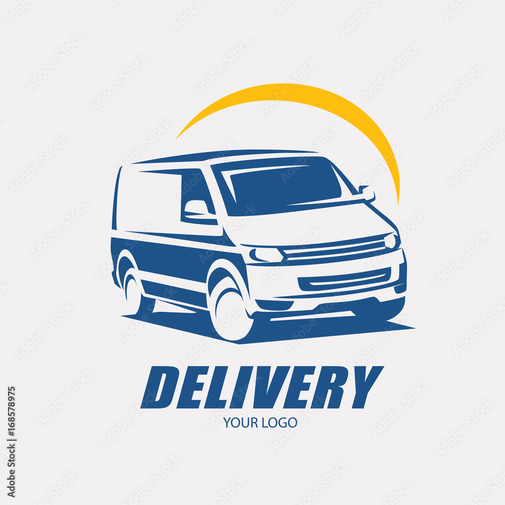 delivery and shipping service logo template, minivan stylized symbol ...