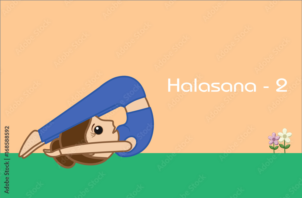 Yoga Cartoon Vector Pose - Halasana Step - 2 Stock Vector | Adobe Stock
