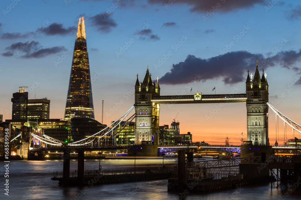 Magnificent view of Tower Bridge, the Shard and the River Thames at ...