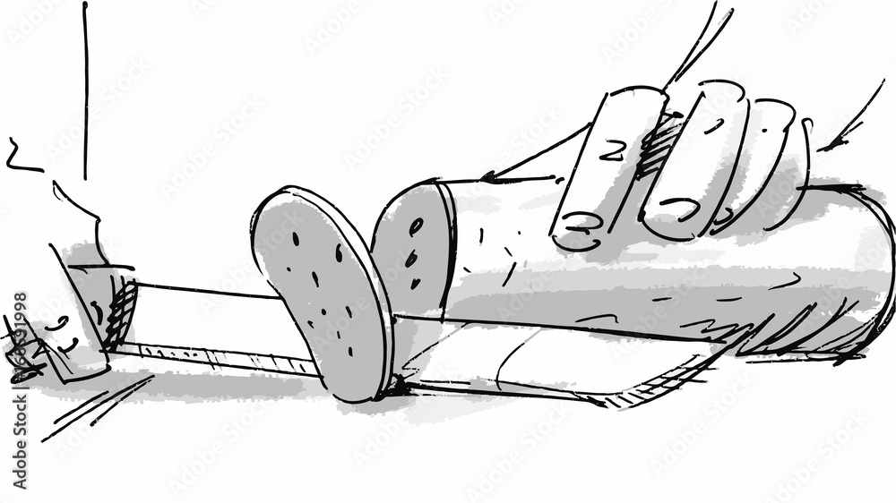Cutting ham with a knife close up Vector sketch for storyboard, cartoon ...