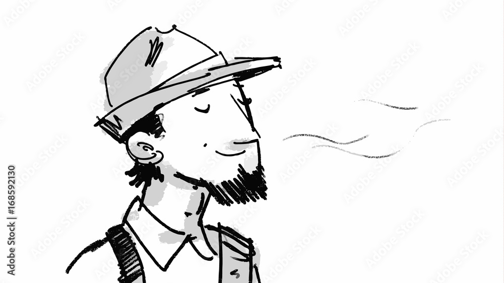 Man face smelling something good. Vector sketch for storyboard, cartoon ...