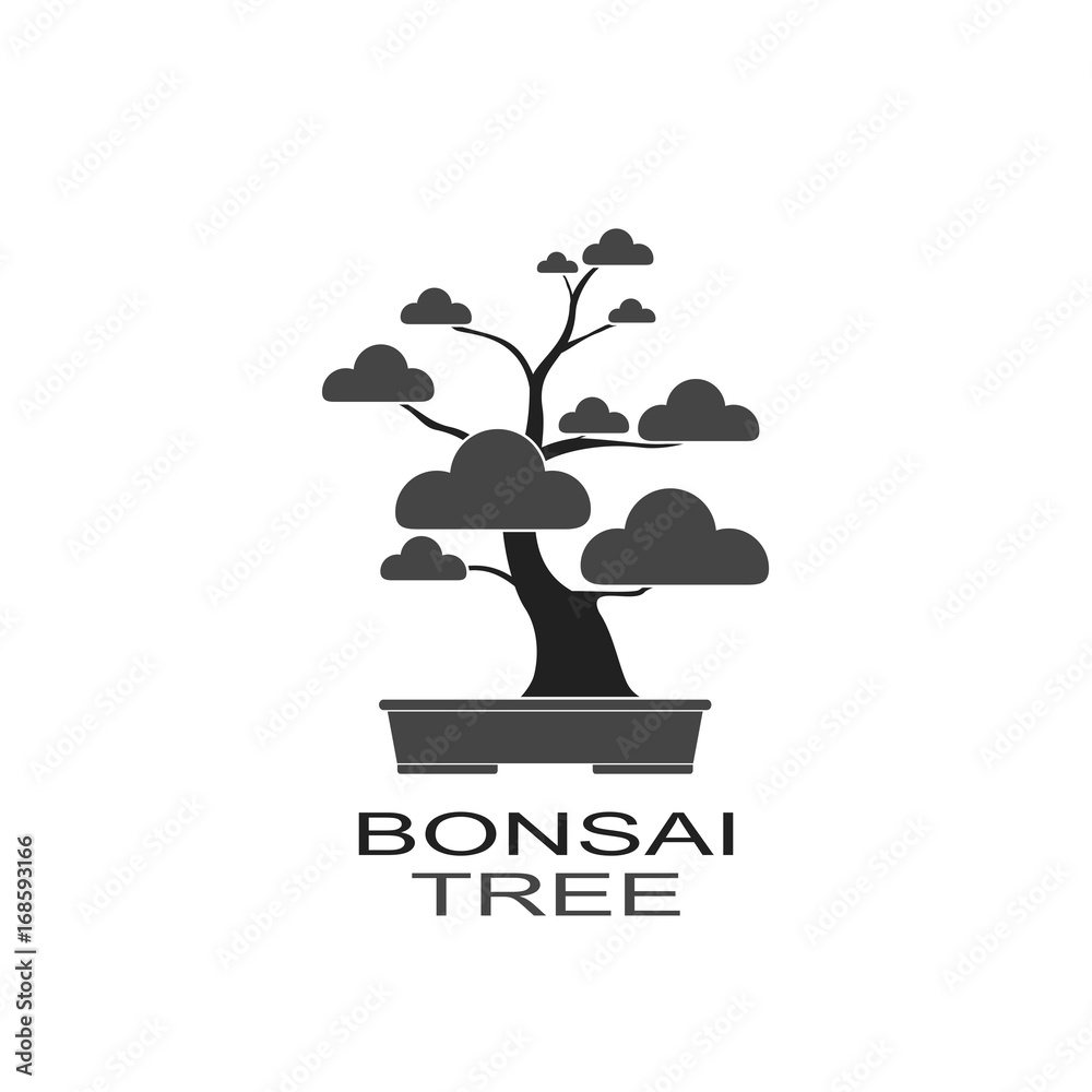 Bonsai icon decorative small tree growing in container. Japanese tree ...