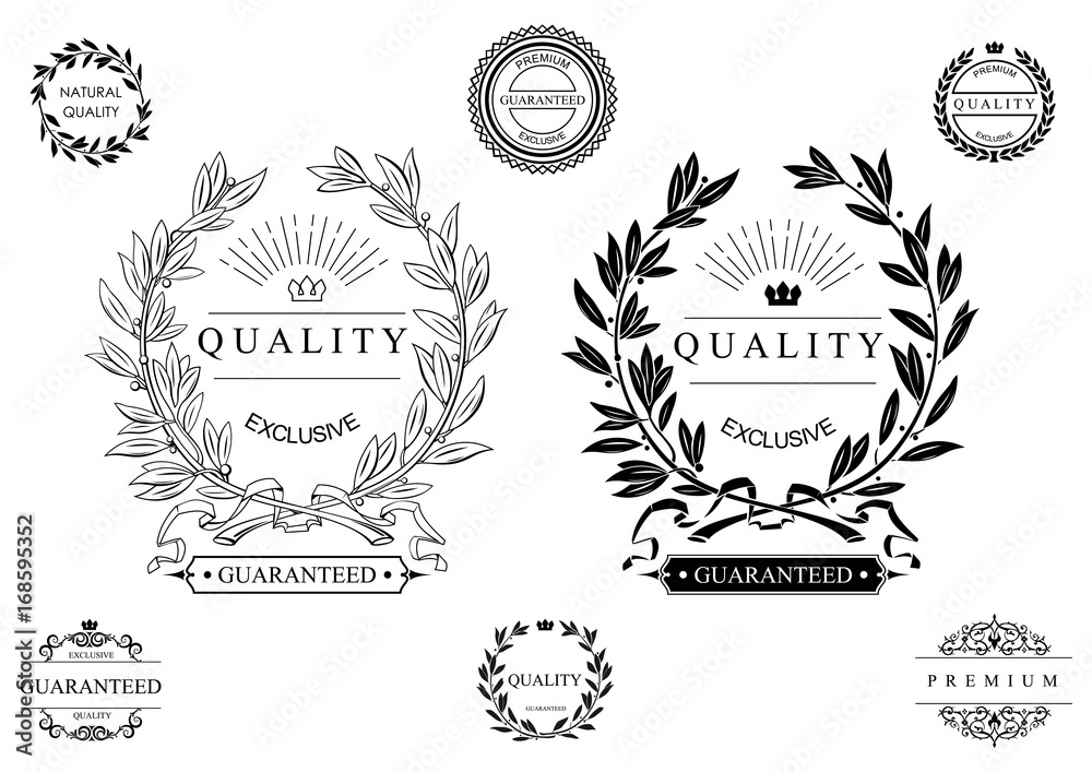Set of classic seals, emblems and wreaths with a round composition ...