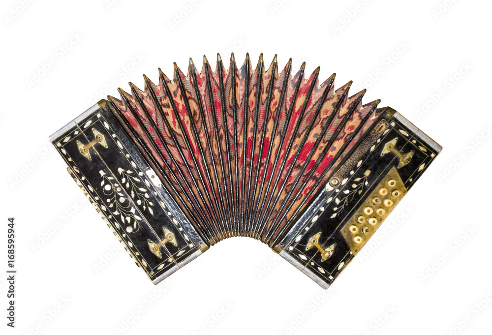 Old accordion isolated. Vintage harmonic. Retro button accordion ...