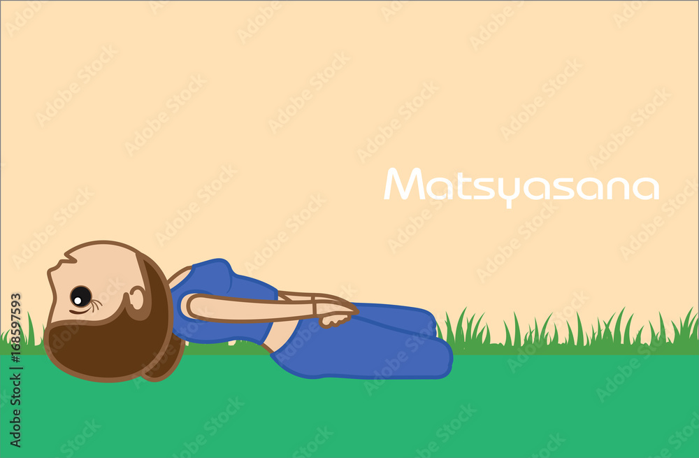 Yoga Cartoon Vector Pose - Matsyasana Stock Vector | Adobe Stock