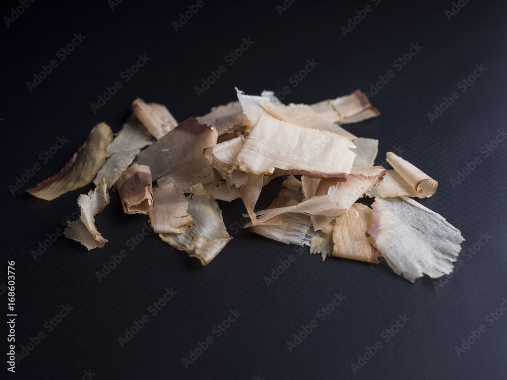 Bonito flakes made from dried, smoked and thinly shaved skipjack tuna ...