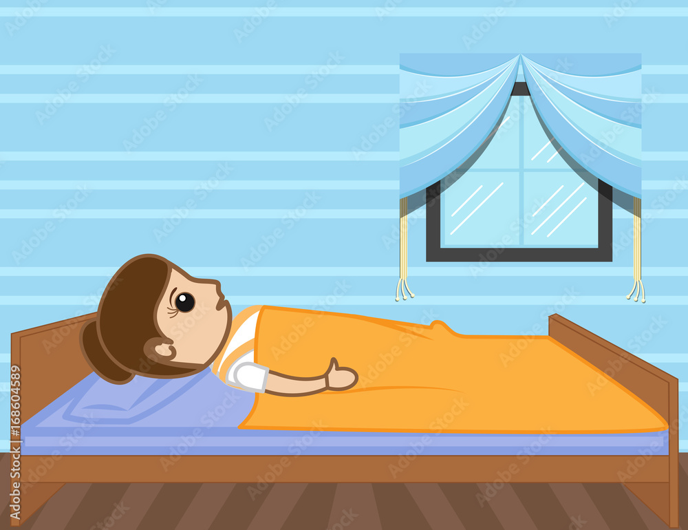 Cartoon Woman Lying on Bed Stock Vector | Adobe Stock