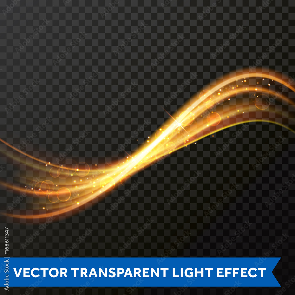 Light line gold swirl effect. Vector glitter light fire flare trace ...